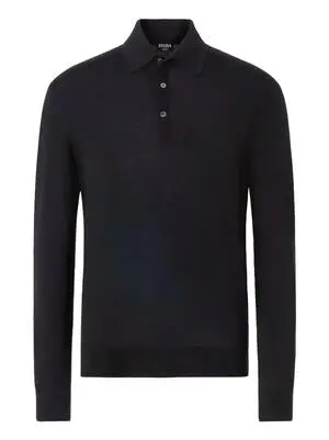 Zegna Navy- Trofeo 15mil Wool Polo Shirt - Blue