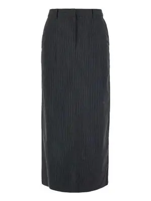 DUNST Pinstripe-pattern Slit Maxi Skirt - Grey