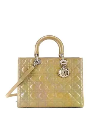 Dior Vintage Lady Bag Cannage Quilt Patent Large Satchel - Yellow