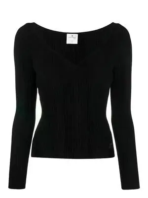 COURREGES V-neck Ribbed Jumper - Black