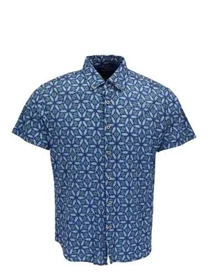 LORDS OF HARLECH Tobias Tribal Merino Wool Button-up Shirt - Blue