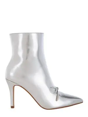 RAG & CO Capper Bow Detail Metallic High Ankle Boots In By - Silver