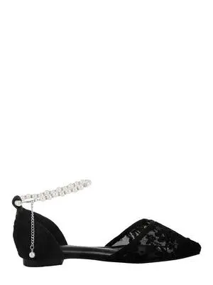 RAG & CO Shrami Pearl & Rhinestone Strap Flat Sandals In By - Black