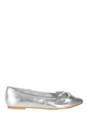 RAG & CO Bromelia Metallic Pleather Bow Ballerinas In By - Silver