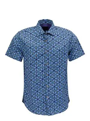 LORDS OF HARLECH George Tribal Printed Button Up Shirt - Blue