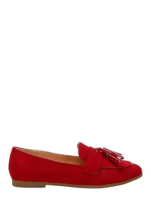 RAG & CO Folklore Micro Suede Tassel Loafers In By - Red