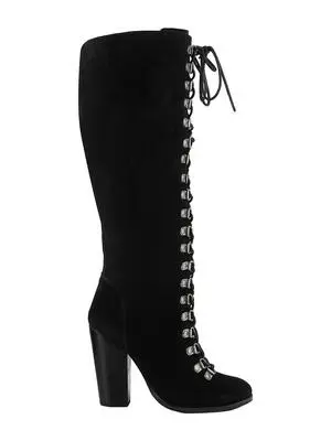 RAG & CO Street-slay Antique Eyelets Lace Up Knee Boots In By - Black