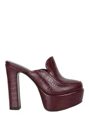 RAG & CO Bauhaus Croc Pattern Heeled Platform Mules In Burgundy By Rag & Co Red