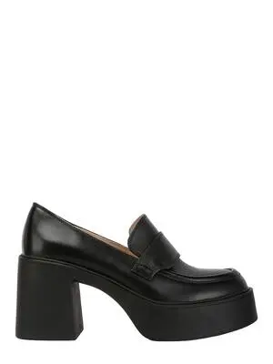 RAG & CO Elspeth Heeled Platform Leather Loafers In By - Black