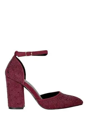 RAG & CO Culver Rhinestone Embellished Block Heel Sandals In Burgundy By - Red