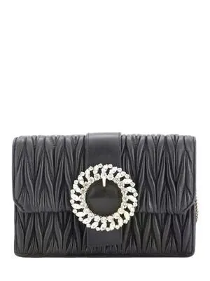 Miu Miu Crystal Buckle Flap Crossbody Bag Matelasse Leather Small Shoulder Bag - Black