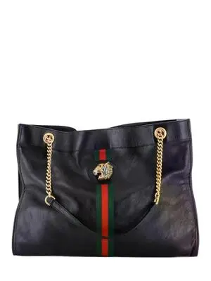 Gucci Rajah Chain Leather Large Tote Bag - Black