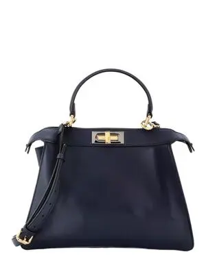 Fendi Peekaboo Bag Rigid Leather With Zucca Velvet Interior Regular Satchel Blue