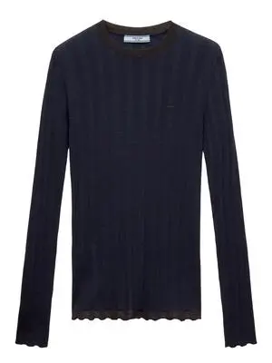 Prada Wool Crew-neck Sweater - Blue/cocoa Brown