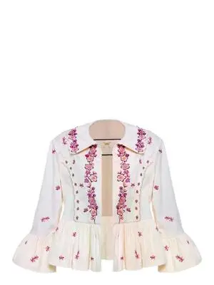Agua Bendita Silene Cauca Embroidered Peplum Blazer - Neutrals