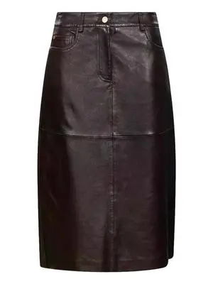 Max Mara Leather Midi Skirt - Brown