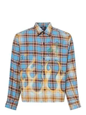 Amiri Flames Check-print Cotton Flannel Shirt - Blue