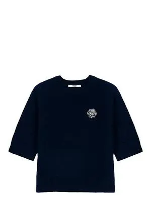 Maje Brooch-embellished Short-sleeved Wool Jumper - Navy