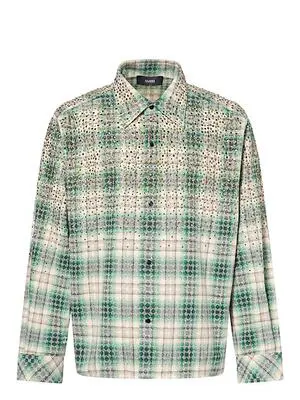 Amiri Crystal-embellished Checked Cotton Shirt - Deep Olive