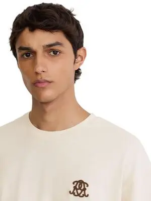 REISS Monogram Motif Cotton Relaxed-fit T-shirt - Ecru