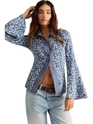 We The Free Mod Mix Printed Button Down Top At - Sky Combo