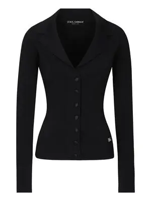 Dolce & Gabbana Short Stretch Viscose Knit Jacket With Dg Logo Blazers - Black