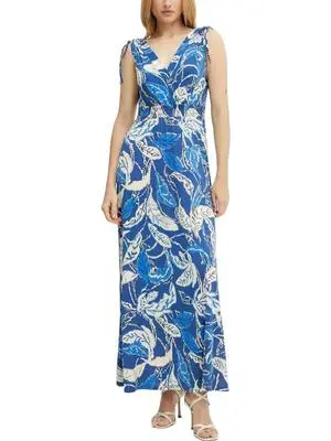 MORGAN Leaf-print Sleeveless Maxi Dress - Blue