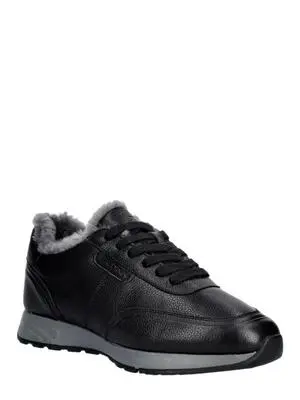 BALDININI Shearling-lined Grained Leather Sneakers - Black