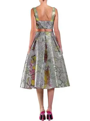 GEMY MAALOUF Floral-print Cropped Top - Silver