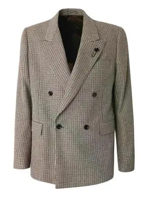LARDINI Houndstooth Double-breasted Blazer - Neutrals