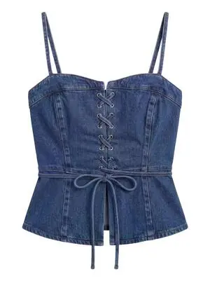 REFORMATION Clayten Lace-up Peplum Top - Blue