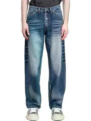 THUG CLUB Faded-effect Wide-leg Jeans - Blue
