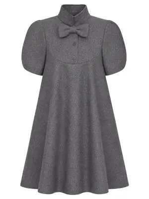 PUSHBUTTON Bow-collar Puff-sleeve Mini Dress - Grey