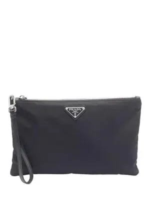 Prada 2020s Triangle Logo Clutch Bag - Black