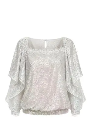 GEMY MAALOUF Lace-trim Shimmery Top