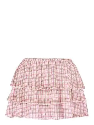 PAR Y ESCALA Checked Ruffle Chiffon Mini Skirt - Pink