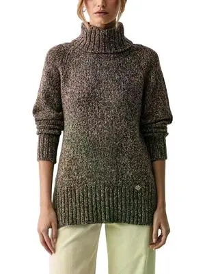 Luisa Spagnoli Magnesite Roll-neck Marl-knit Sweater - Brown