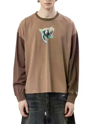 PROTOCOL INDEX Panelled Distressed T-shirt - Brown