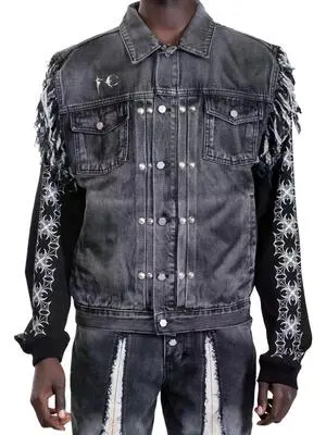THUG CLUB Tc Angels Fringe-trim Denim Jacket - Grey