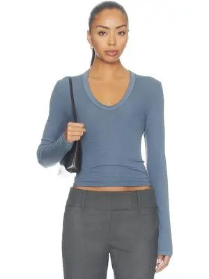 ENZA COSTA Enza Costa Silk Rib Essential U Tee In Blue. Size M. Also