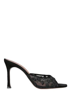 Amina Muaddi Alexa 95 Embellished Mesh Mules - Black