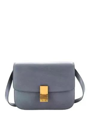 Celine Classic Box Bag Grainy Leather Medium Crossbody Bag - Grey