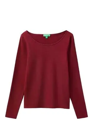 BENETTON Long-sleeve Scoop-neck T-shirt - Red