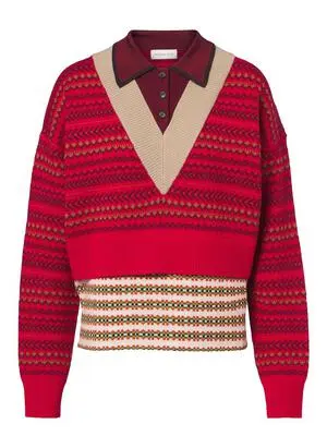 Dries Van Noten Jacquard Wool-blend Polo Sweater - Red