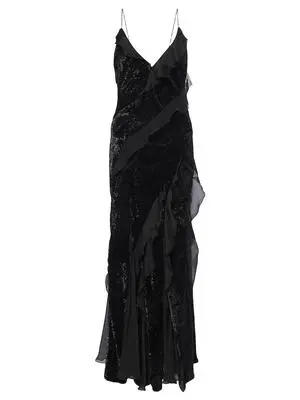 Roberto Cavalli Embellished Ruffled Velvet Gown - Black