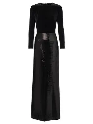 Monique Lhuillier Sequined Velvet-paneled Gown - Black