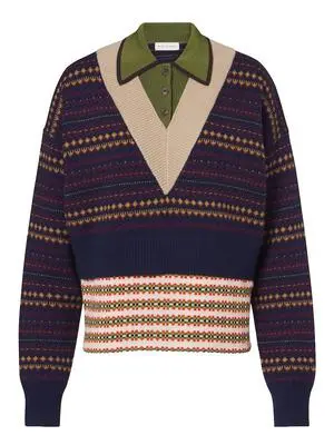 Dries Van Noten Jacquard Wool-blend Polo Sweater - Multicoloured
