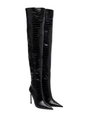 TOM FORD Croc-effect Leather Over-the-knee Boots - Black
