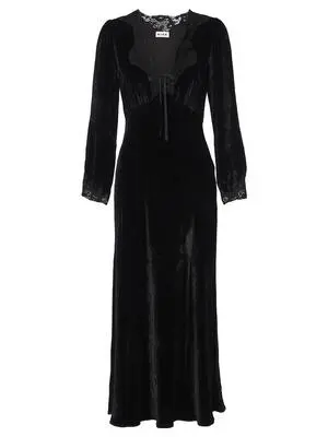 Rixo Larah Lace-trimmed Velvet Midi Dress - Black