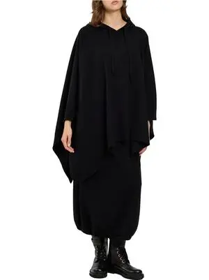 TWINSET Viscose-blend Knit Cape With Hood And Asymmetric Hem - Black